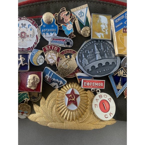 Accessories | Vintage Russian Military Hat Cap56 W 53 Pins Patches ...